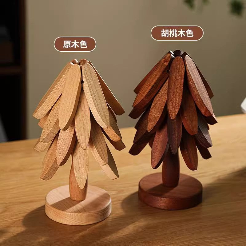 Wooden Tree-Shaped Coaster Set – Creative Foldable Heat-Resistant Tabl ...