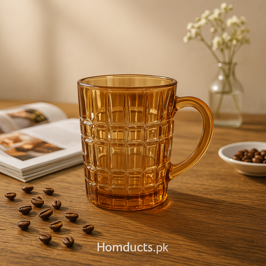 Luxury Amber Glass Mug – Premium Textured Heat-Resistant Drinking Cup ...