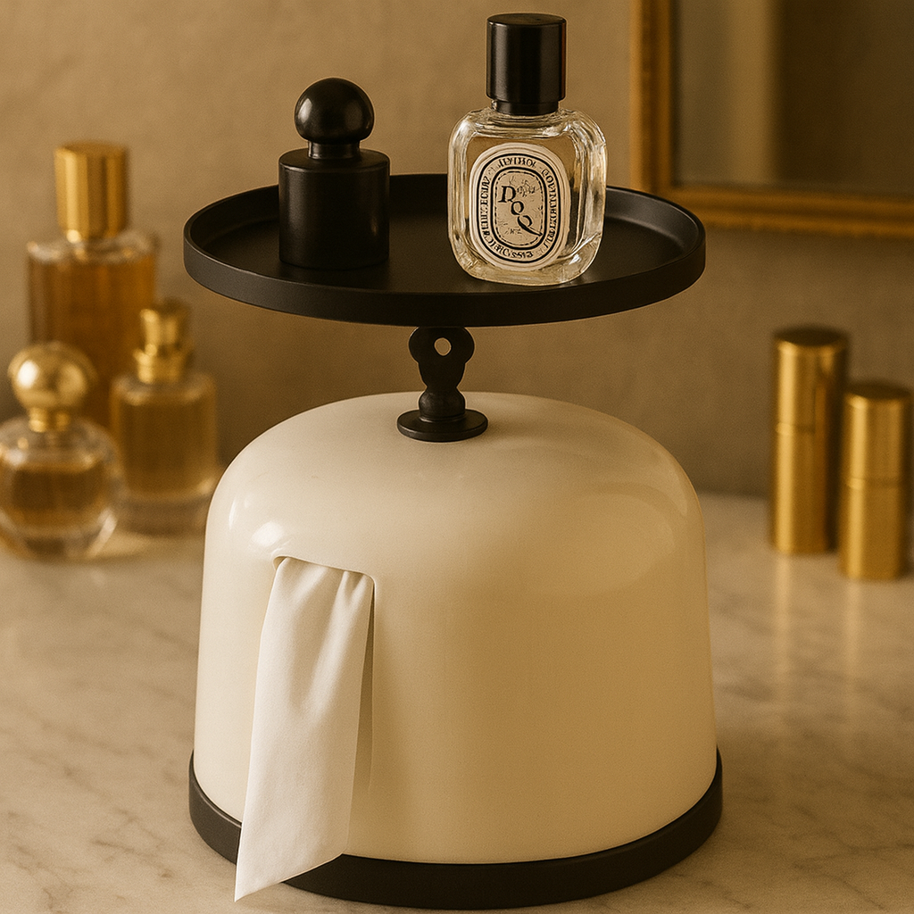 Luxury Dual-Purpose Tissue Box with Top Organizer Tray – Cream – Homducts