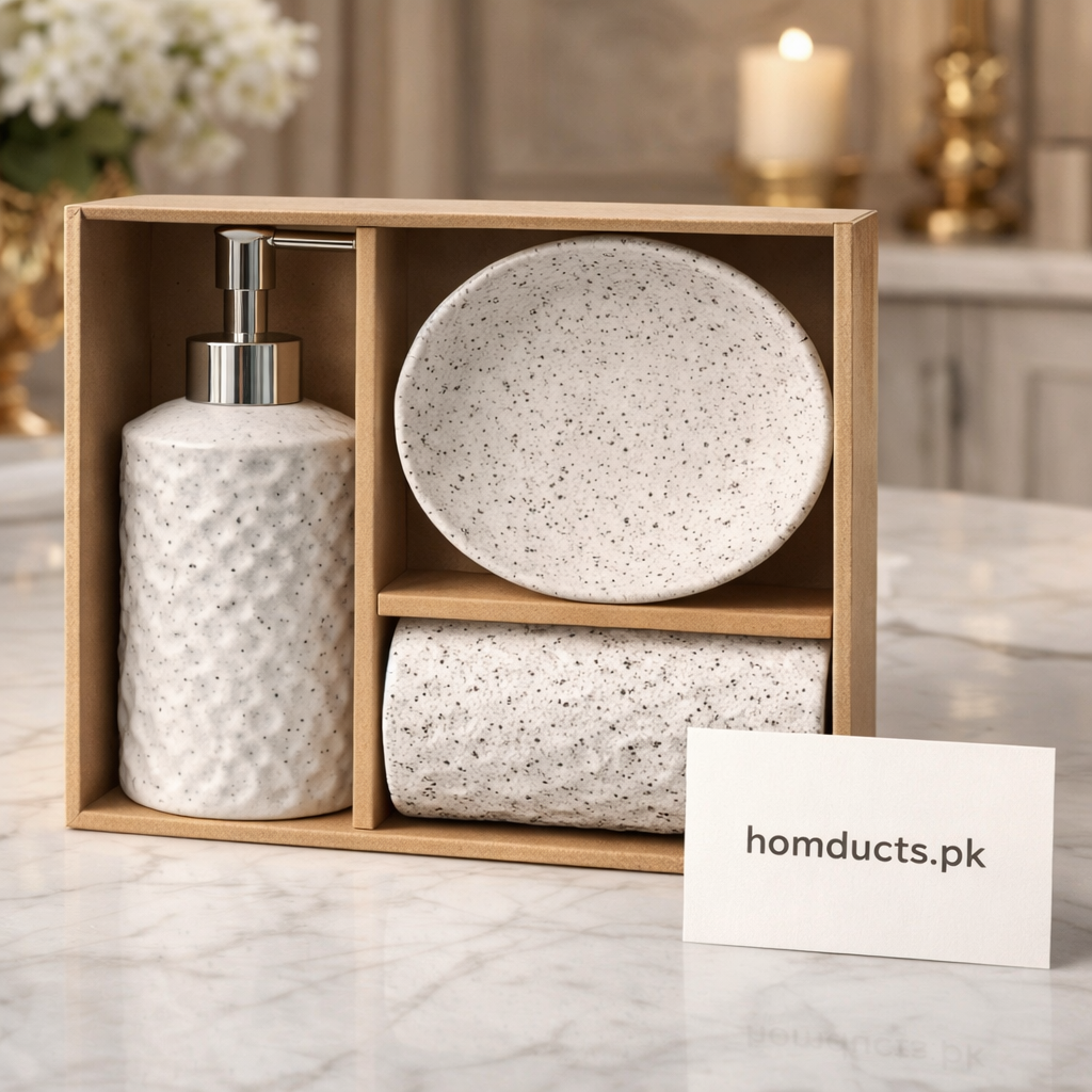 Luxury Speckled Ceramic Bathroom Accessories – 3 Piece Set – Homducts
