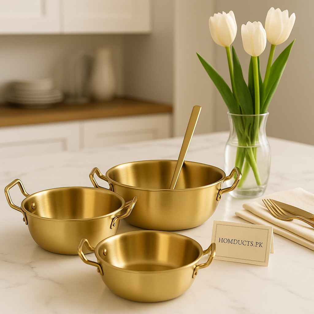 Luxury Golden Stainless Steel Cookware Bowl – 17cm Durable Serving & C ...