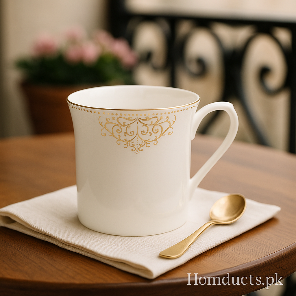 Elegant White Porcelain Mug with Gold Detailing – Premium Tea & Coffee ...