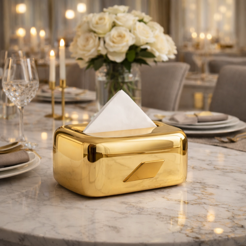 Luxury Rectangular Gold Tissue Box Holder – Premium Decorative Tissue ...