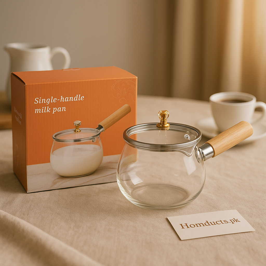 800ml Glass Milk Pan with Wooden Handle & Lid – Premium Single-Handle ...