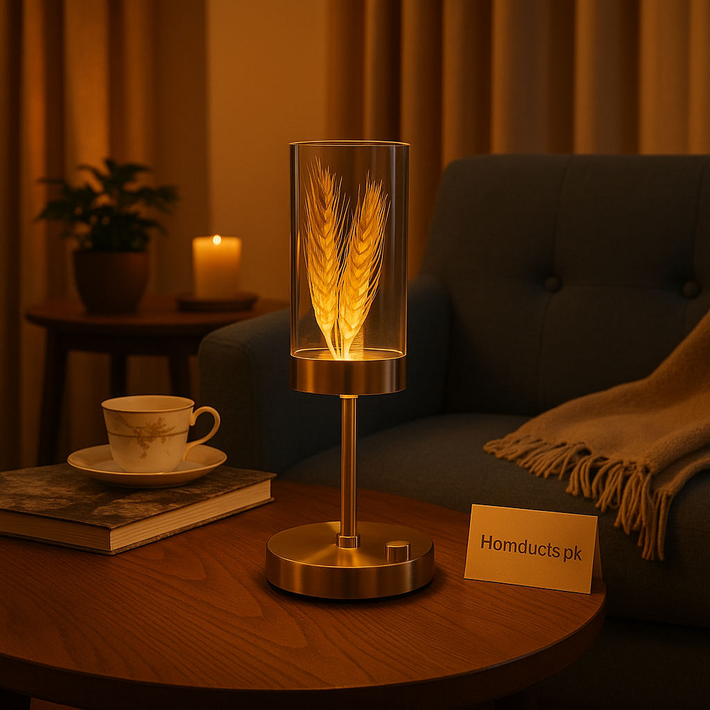Luxury Golden Wheat LED Table Lamp – Elegant Night Light for Living Ro ...