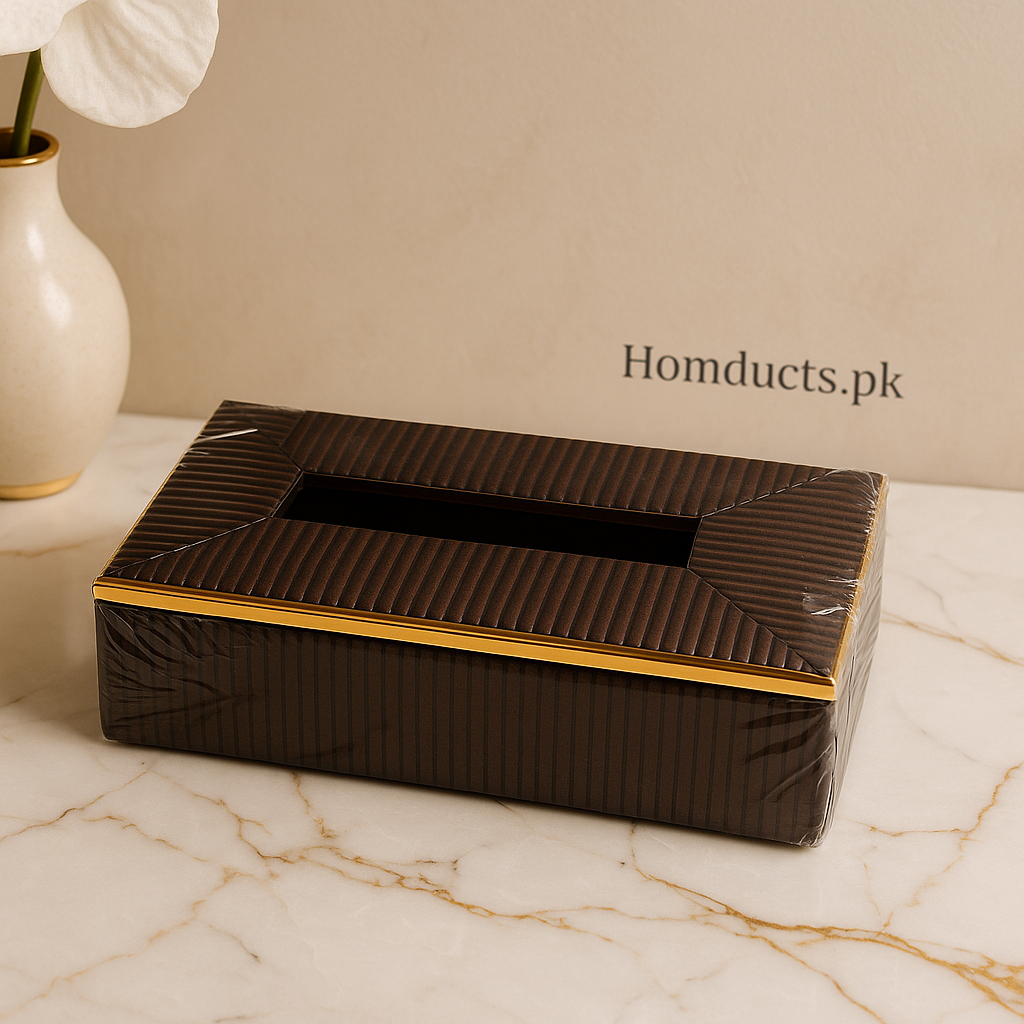 Luxury Ribbed Tissue Box with Golden Trim – Premium Decorative Tissue ...