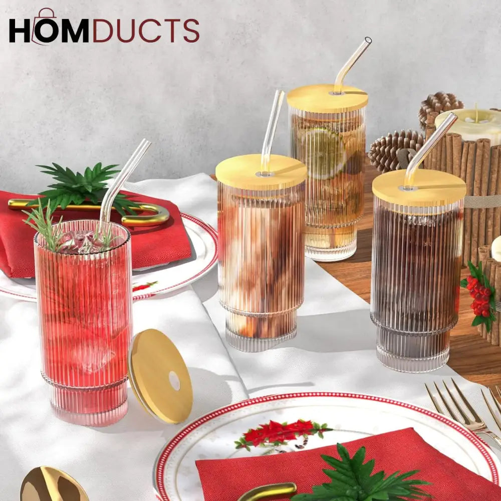 Aesthetic Straw Glass With Wooden Lid – Homducts