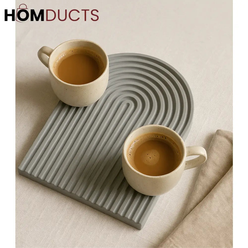 Arched Bamboo Groove Serving Tray – Minimalist Luxury Organizer – Homducts