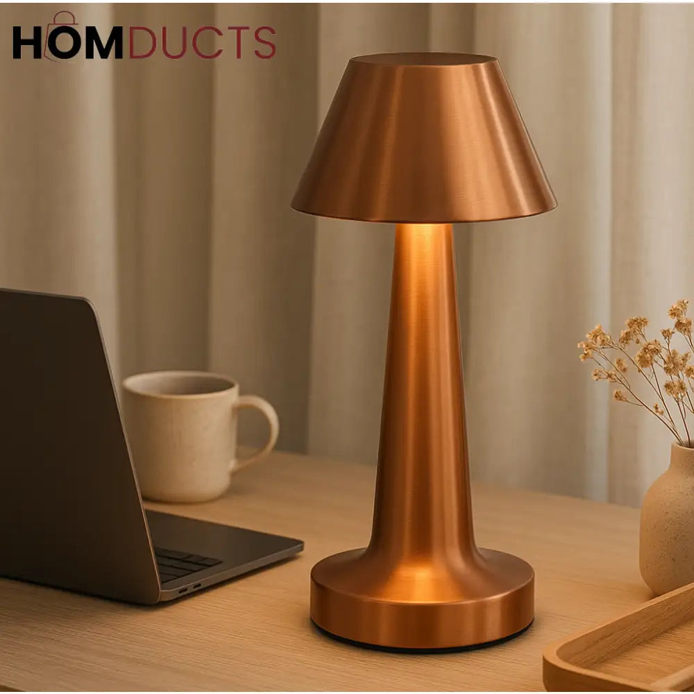 Aurora Copper Touch Lamp – Japandi Minimalist Rechargeable Table Light ...