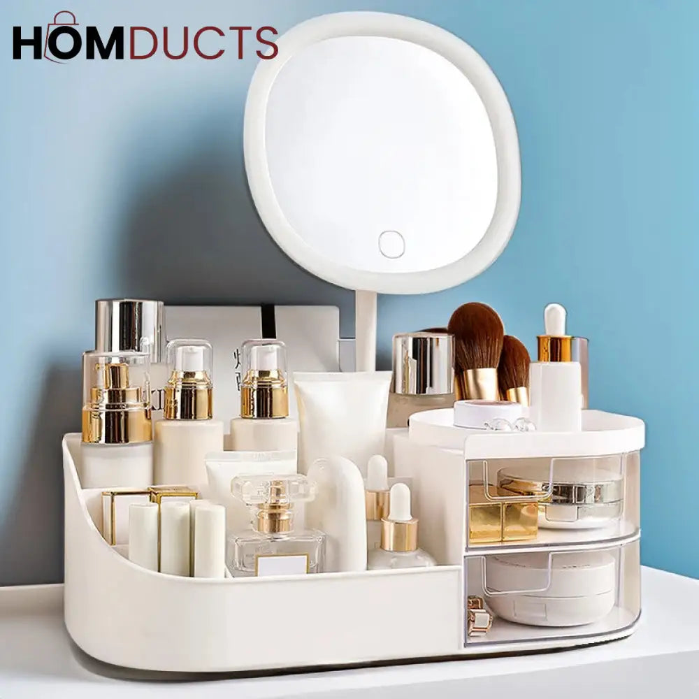 Desktop Cosmetic Storage Box With Mirror – Homducts