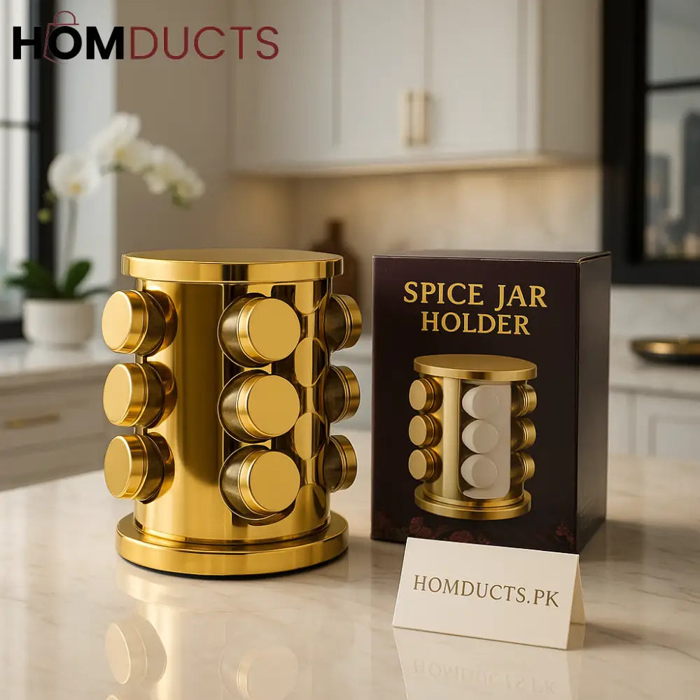 Luxury 12-Piece Spice Jar Set with Golden Rotating Organizer – 90ml ...