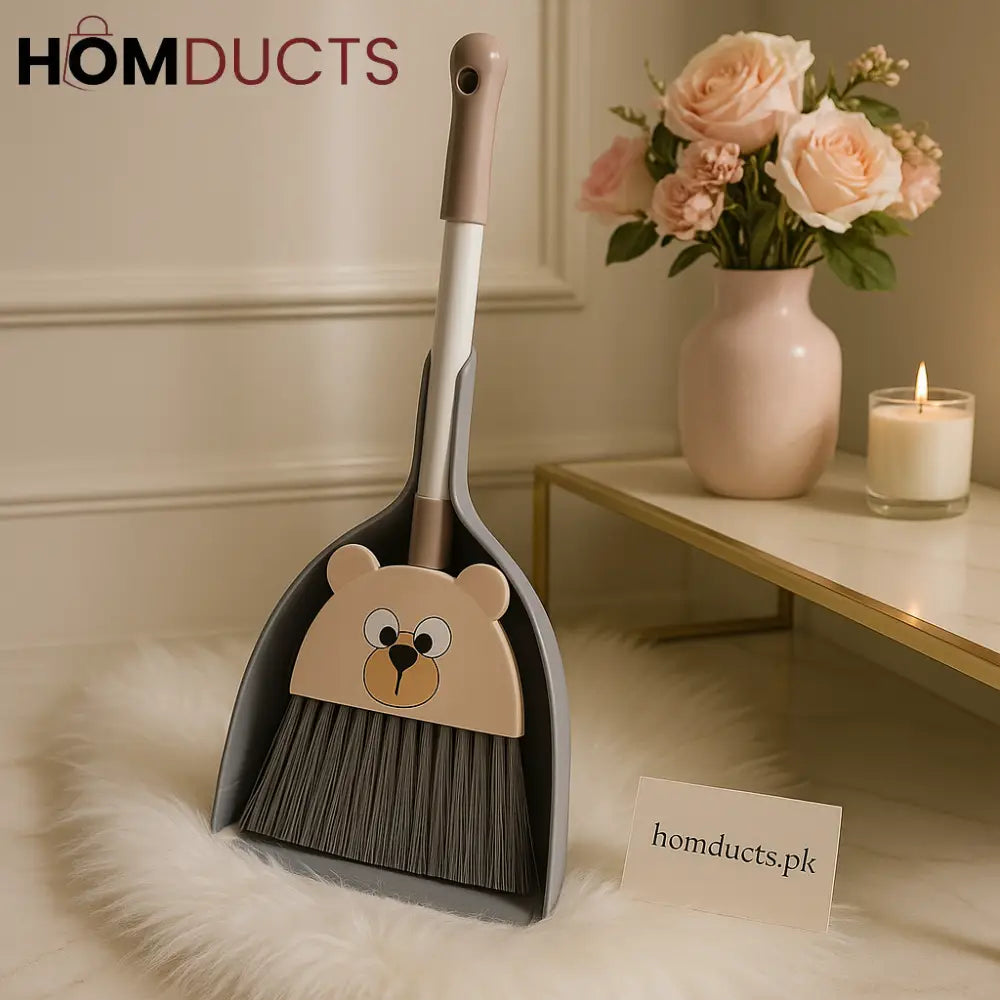 Luxury Bear-Themed Broom & Dustpan Set – Cute & Compact Home Cleaning ...