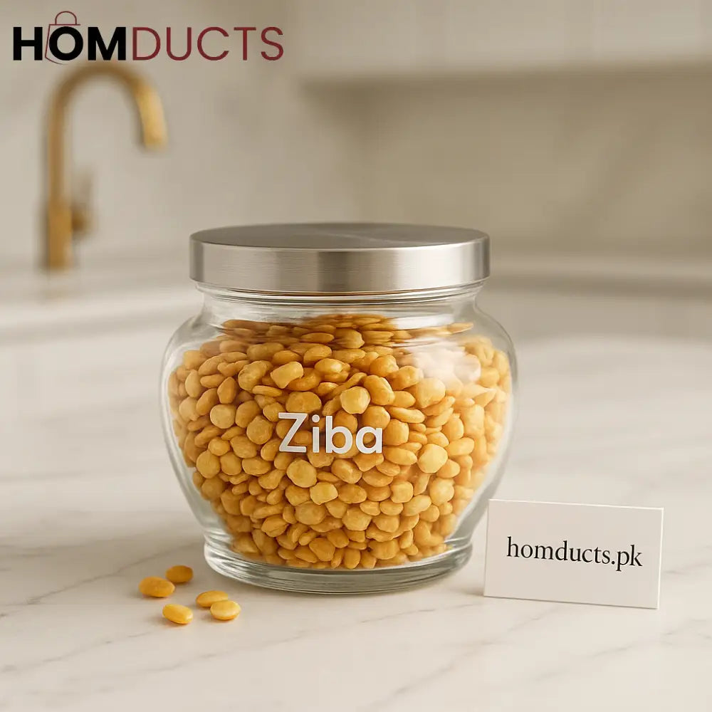Luxury Glass Storage Jar with Airtight Steel Lid – 1pc – Homducts