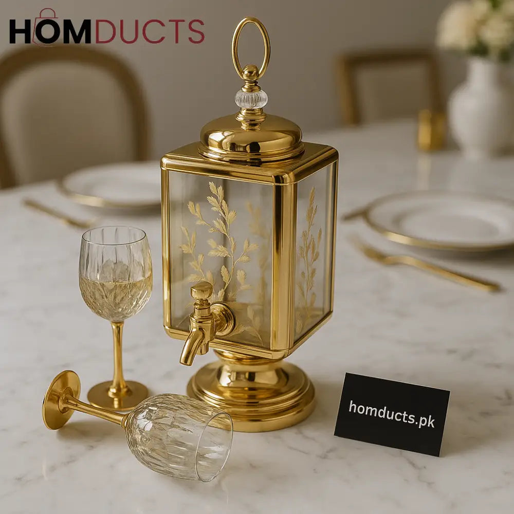 Luxury Gold Beverage Dispenser with 6 Crystal Glasses – Premium Drink ...