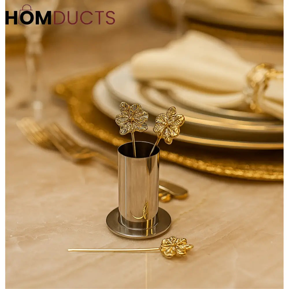 Luxury Gold Leaf Toothpick Holder Set – Elegant Dining Table Accessory ...