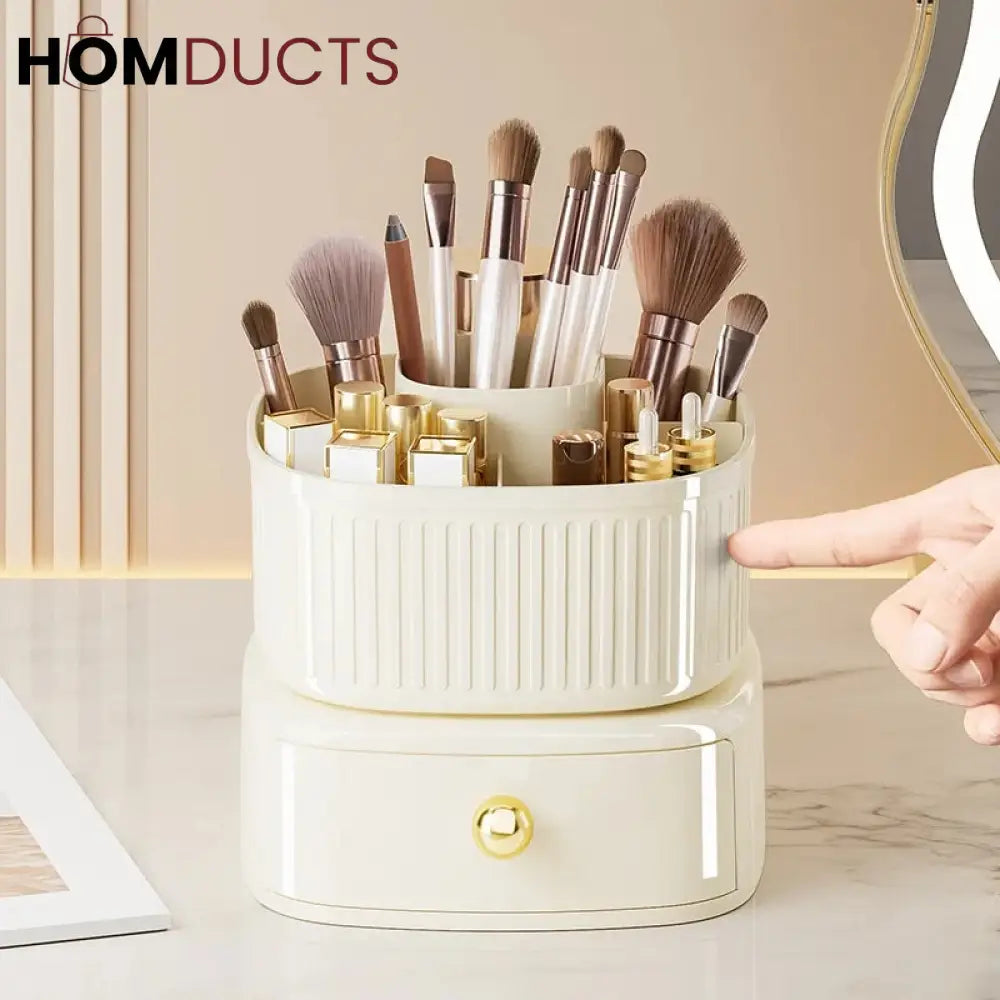 Luxury Rotating Makeup Brush Organiser With Drawer – Homducts