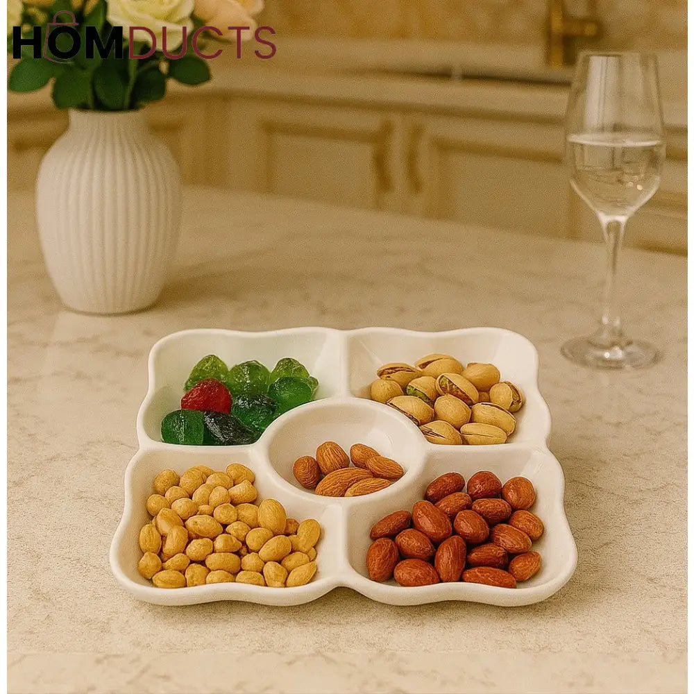 Luxury Sectioned Snack Plate – 5-Compartment Ceramic Serving Tray ...