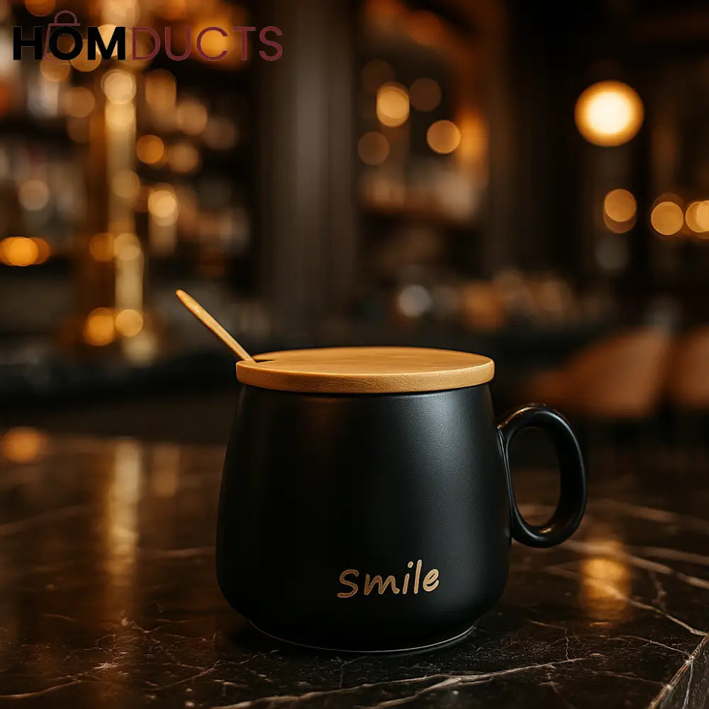 Luxury Smile Ceramic Mug with Lid & Spoon – Homducts
