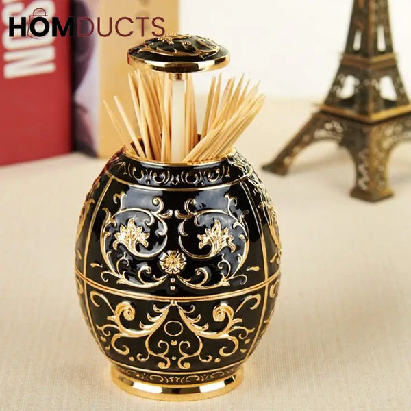 Luxury Toothpick Holder with Lid – Vintage Ornate Pearl & Gold Design ...