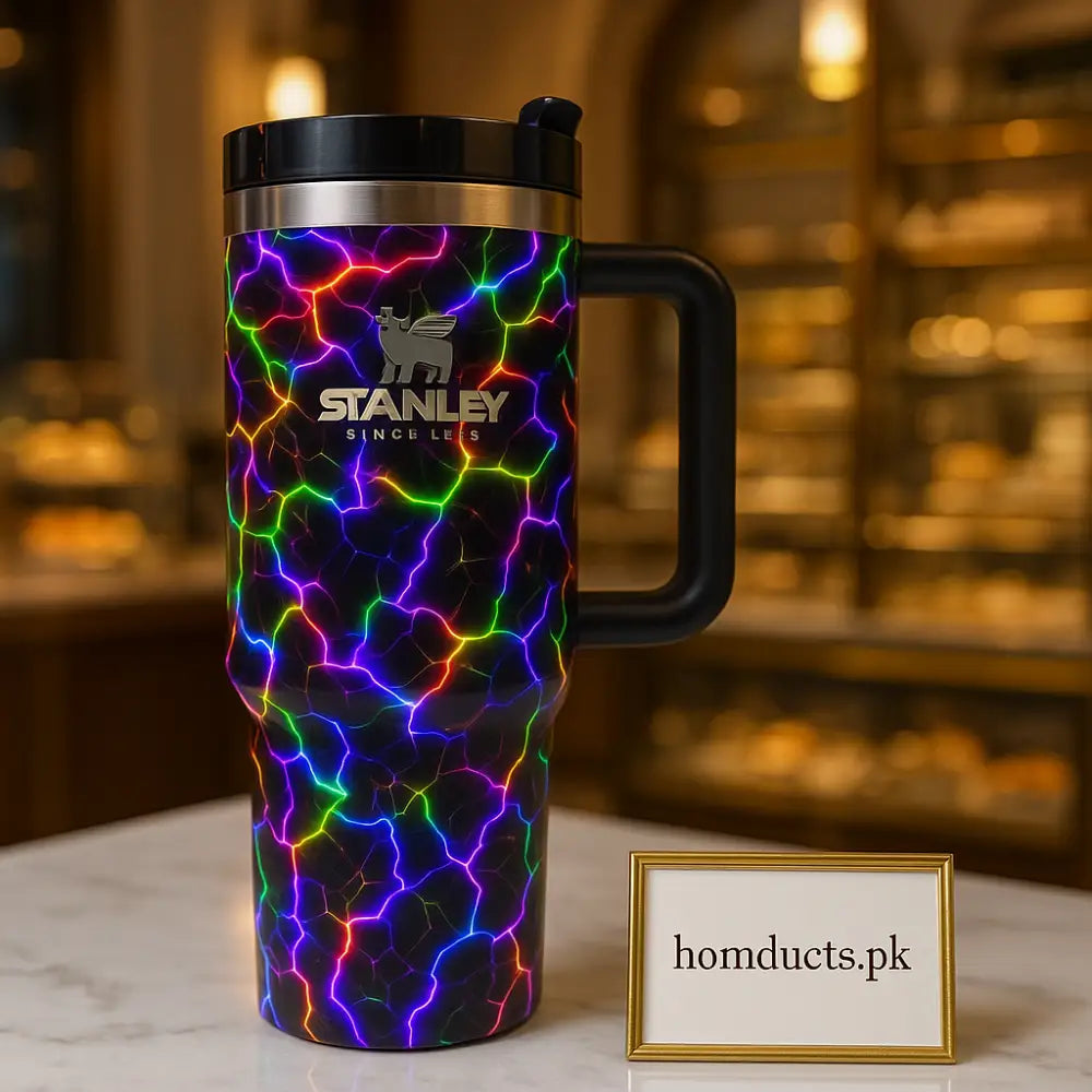 Neon Lightning Stanley-Style Quencher Tumbler – 40oz Insulated Travel ...