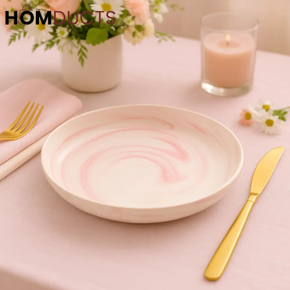 Pastel Marble Ceramic Dinner Plate – Elegant Round Tableware for Moder ...