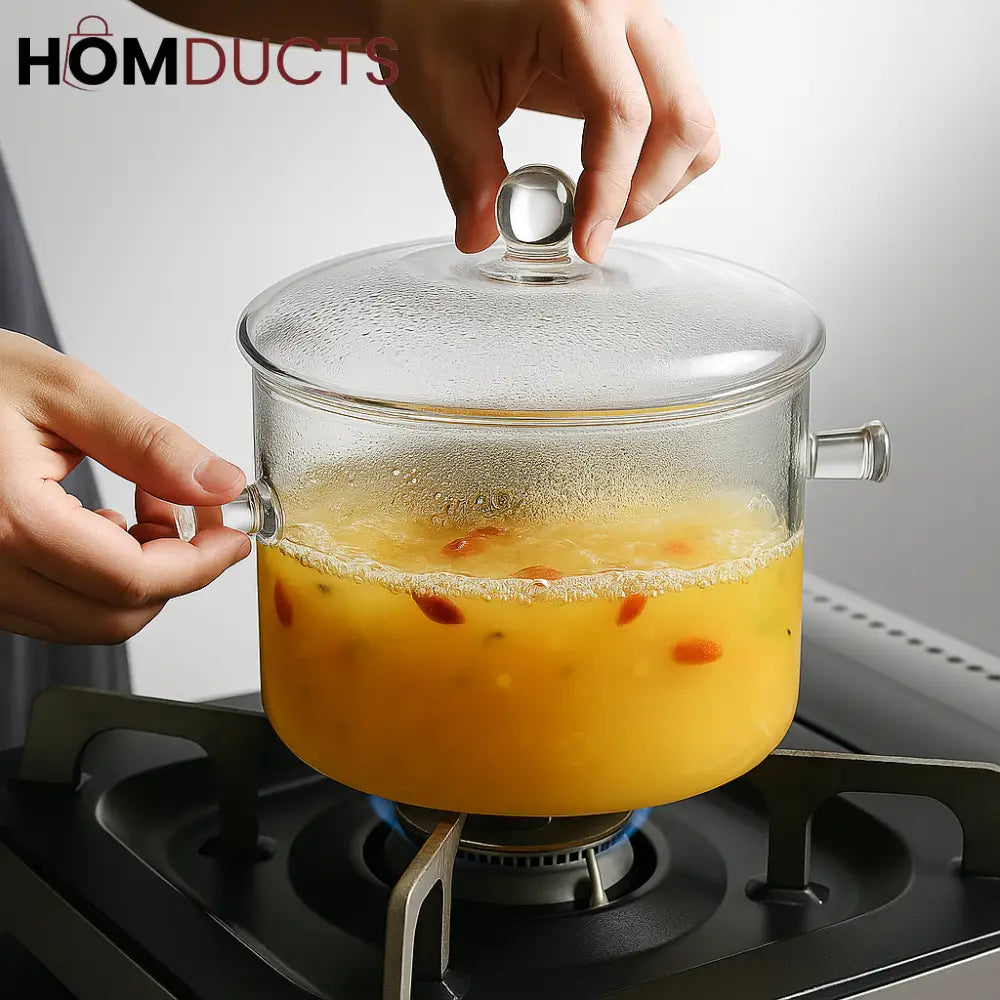 Premium Clear Borosilicate Glass Cooking Pot with Lid – Homducts