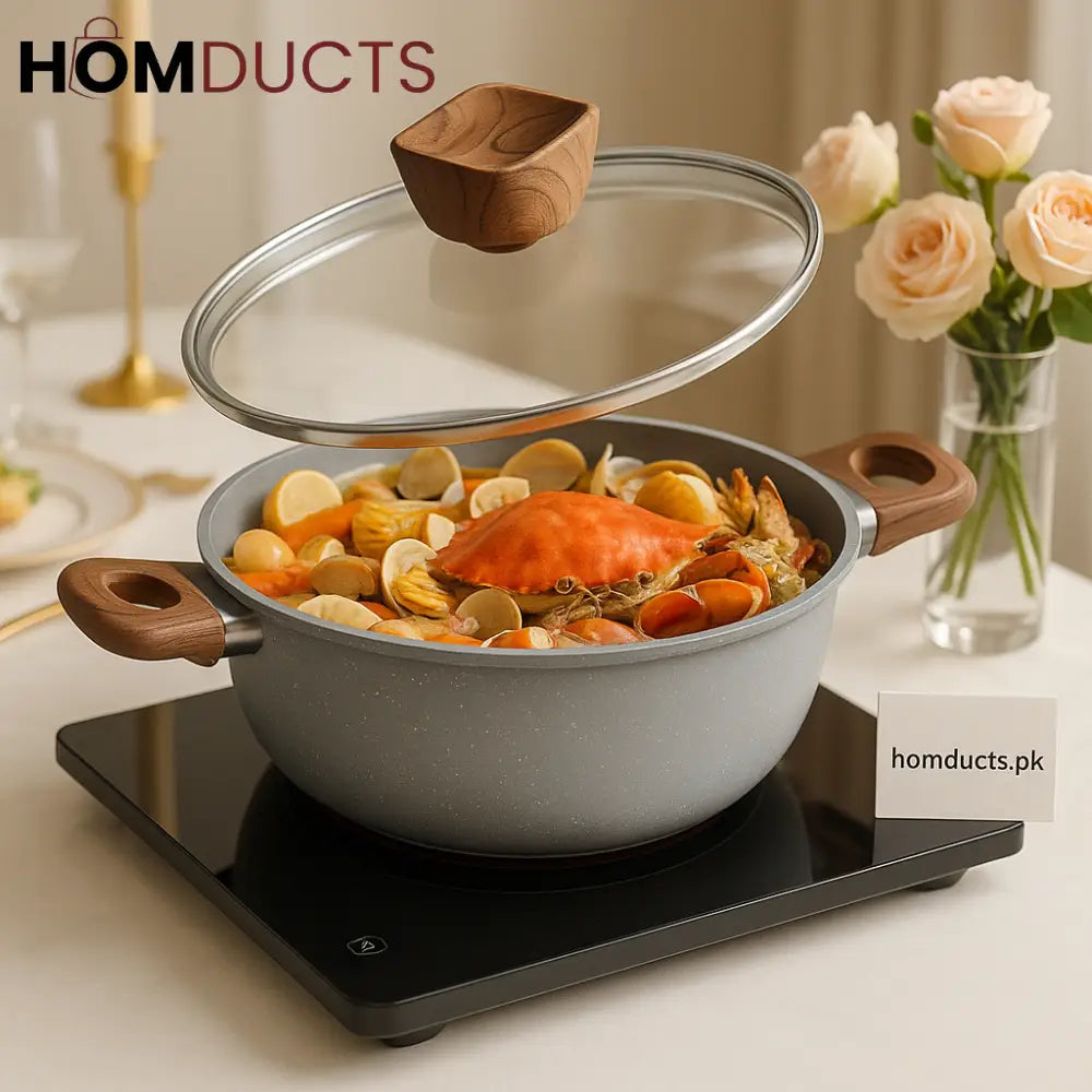 Premium Non-Stick Granite Cooking Pot with Glass Lid – Luxury Cookware ...