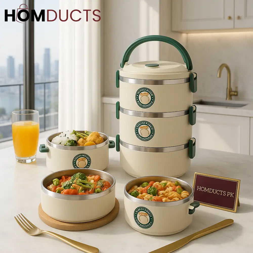 Premium Thermal Lunch Box – 2 & 3 Tier | Leakproof, Stainless Interior ...