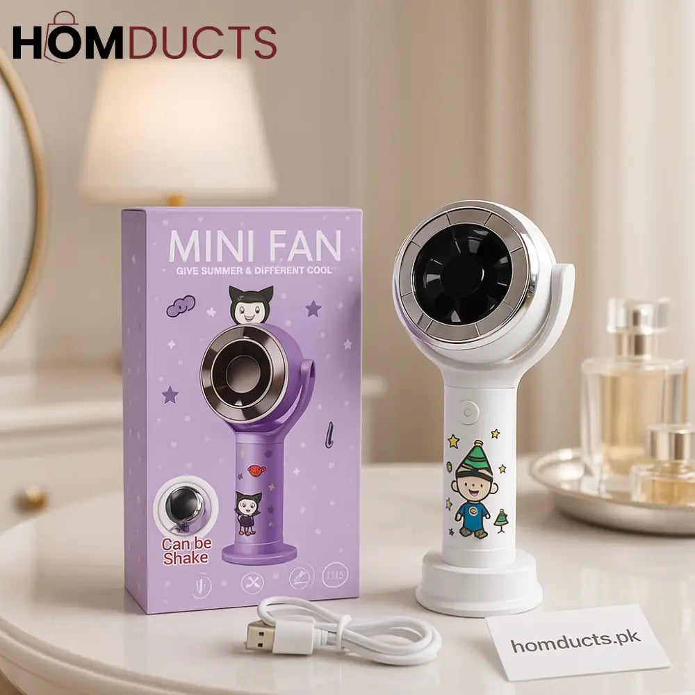 Rechargeable Mini Fan – Portable Handheld Bladeless Fan with Cute Desi ...