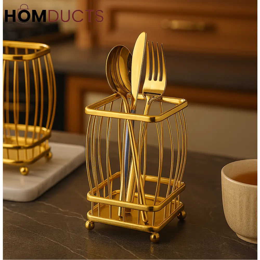 RegalGold™ Luxury Utensil Holder – Golden Cage Design – Homducts
