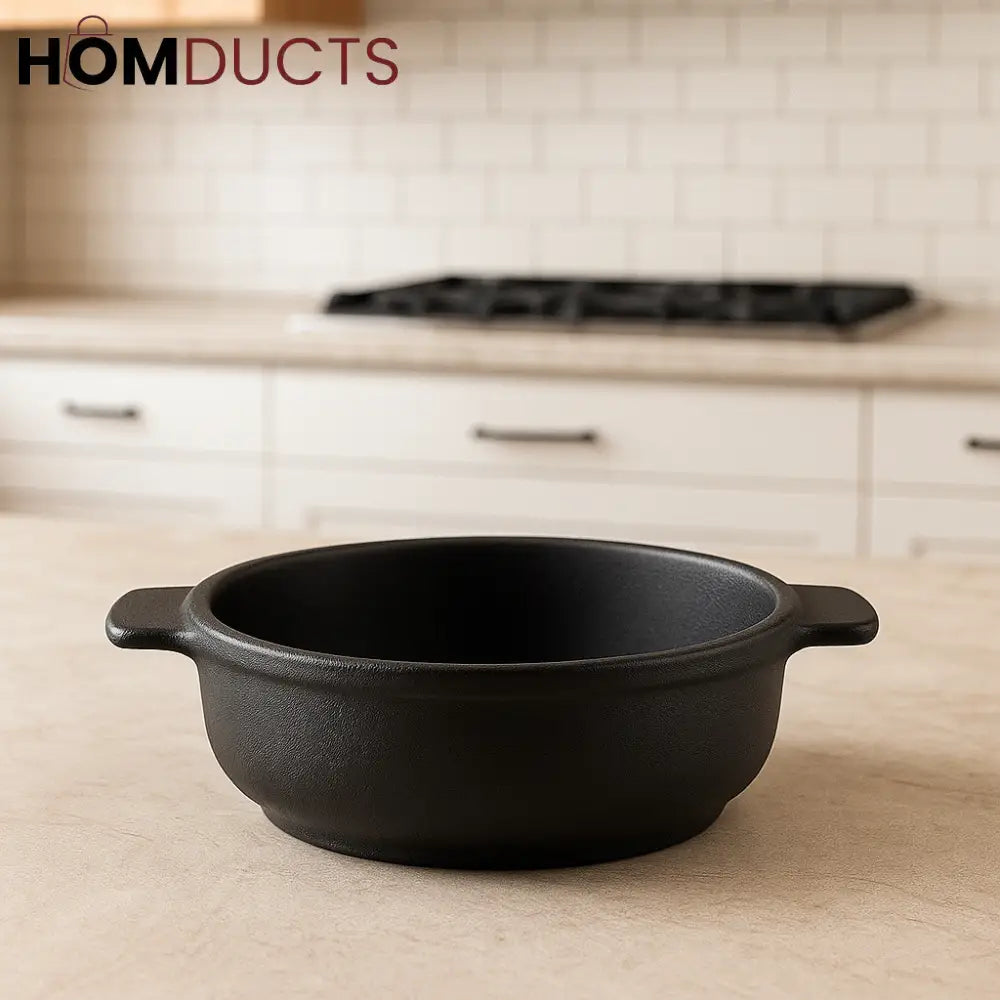 Shallow Porcelain Serving Bowl with Handles – Matte Black Heatproof Di ...